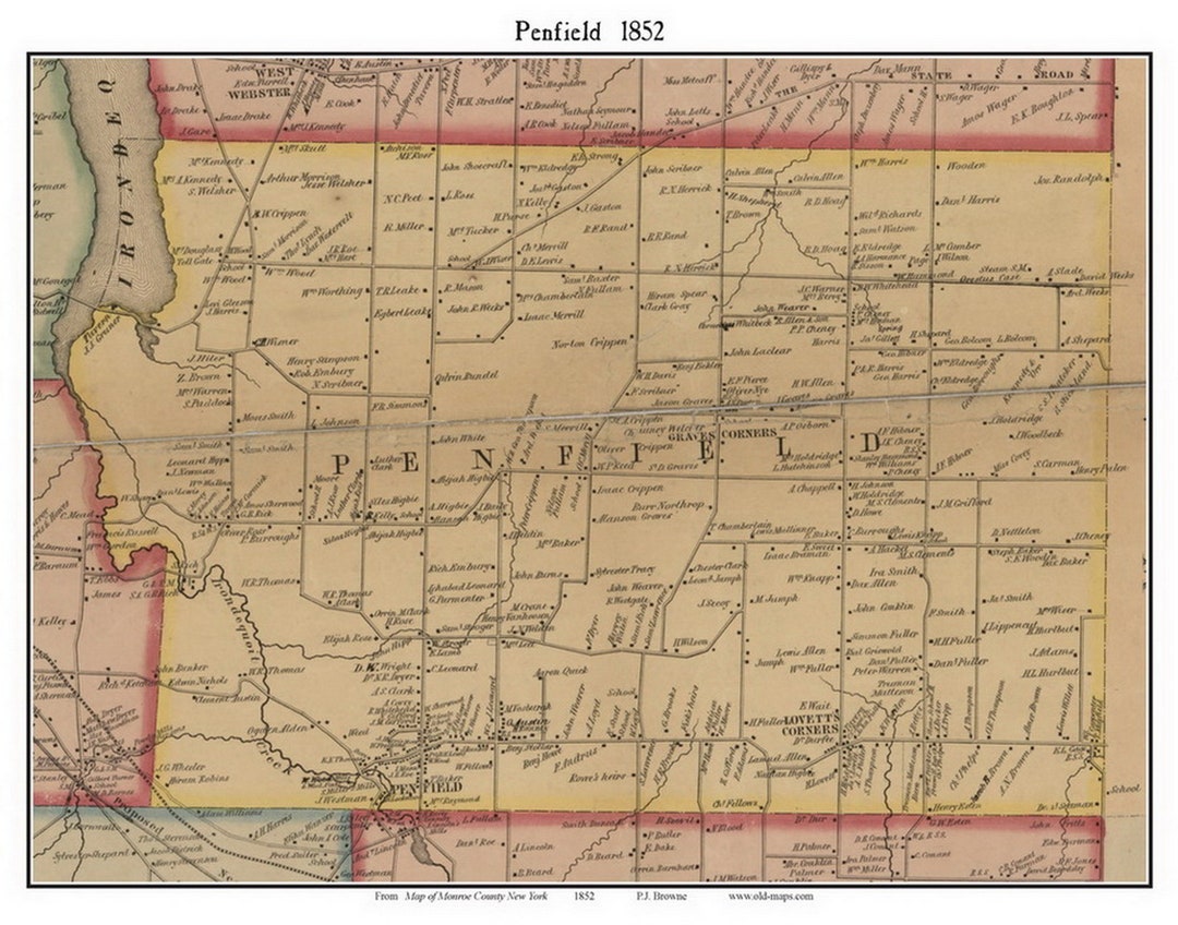 Penfield 1852 Old Town Map With Homeowner Names New York - Reprint ...