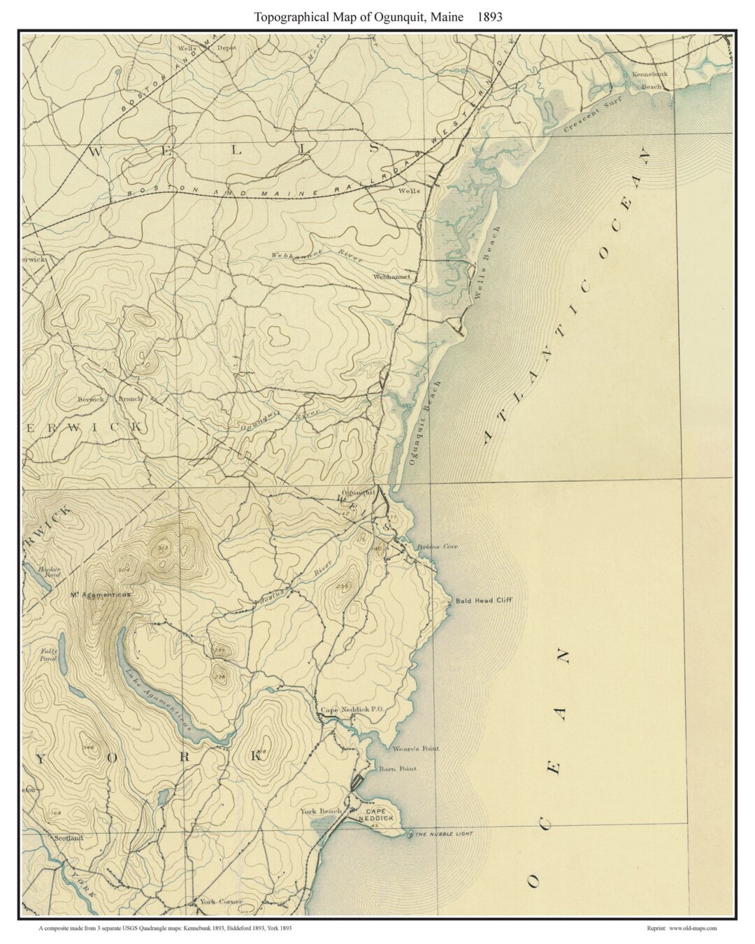 Ogunquit 1893 Old Topographic Map USGS Custom Composite Reprint Maine ...