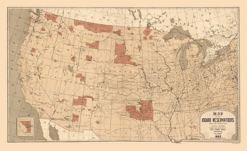 Indian Reservations 1883 Native Americans United States - Etsy