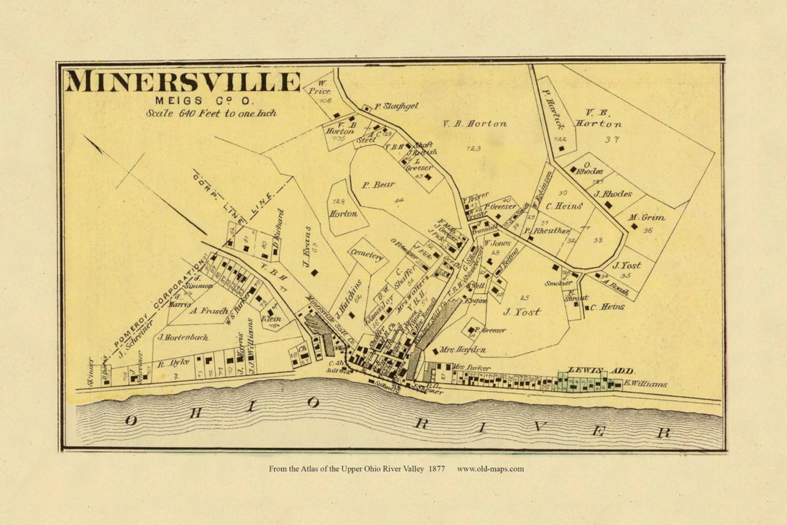 Minersville 1877 Old Town Map Meigs County Ohio Valley Atlas - Etsy