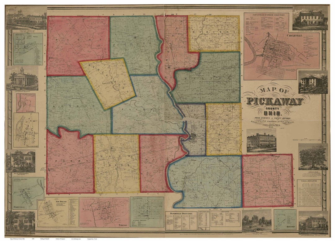 Pickaway County Ohio 1858 - Old Wall Map Reprint With Homeowner Names ...