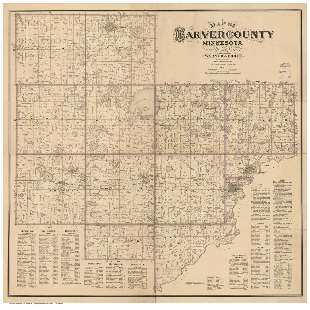 Carver County Minnesota 1880 - Old Wall Map Reprint With Homeowner ...