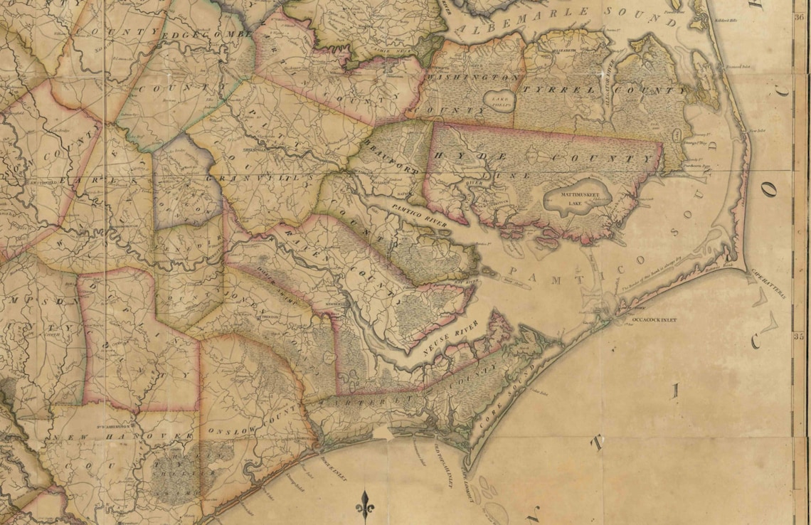 North Carolina 1808 State Map Price and Strother Reprint - Etsy
