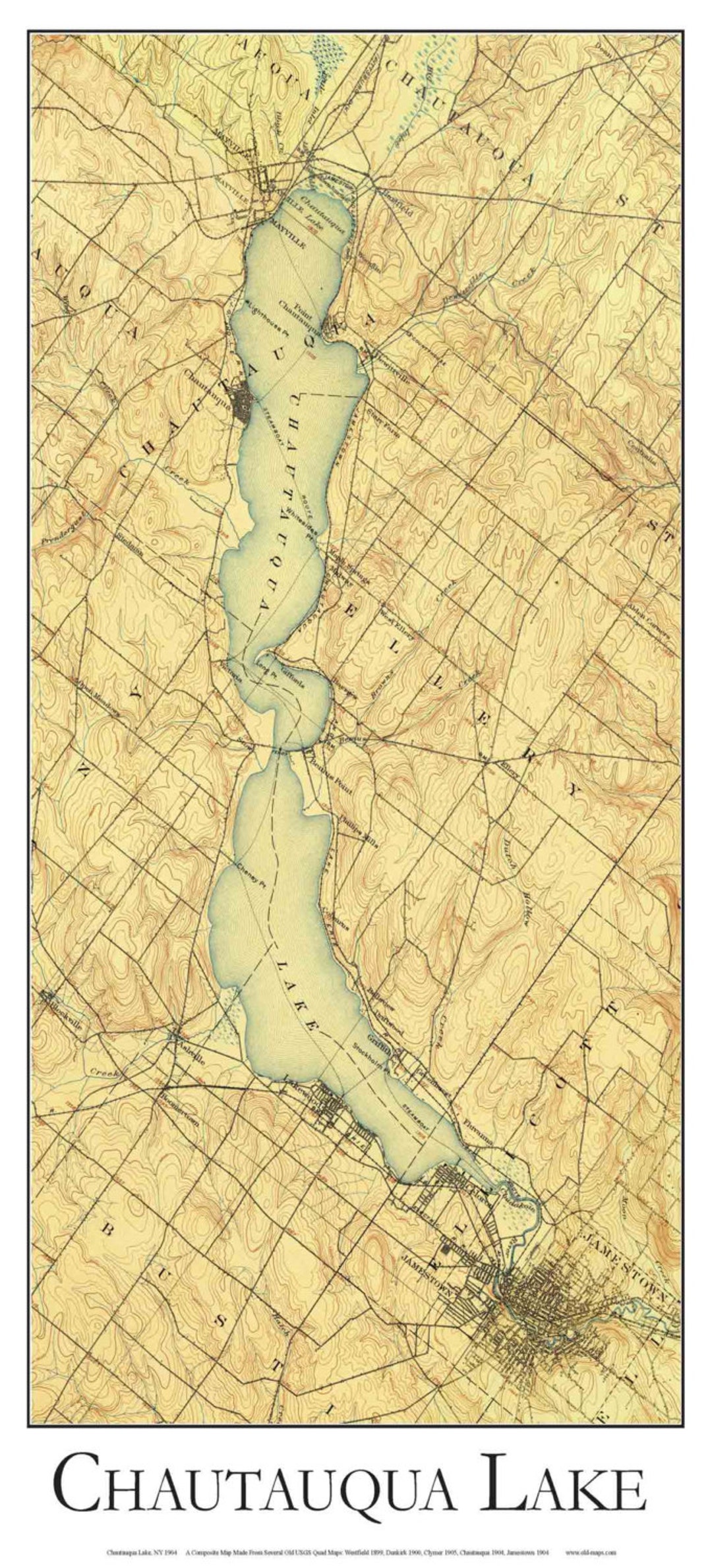 Chautauqua Lake Closeup - 1904 USGS Old Topographic Map Custom ...