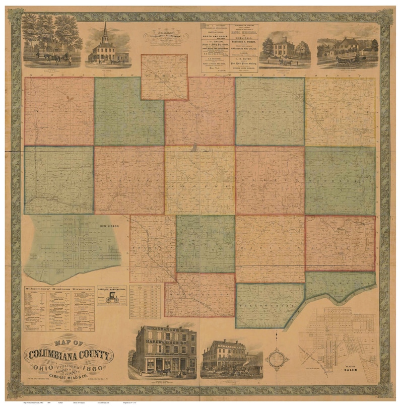 Columbiana County Ohio 1860 Old Wall Map Reprint With - Etsy