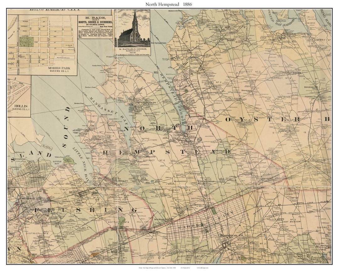 North Hempstead 1886 Old Town Map - With Homeowner Names New York ...