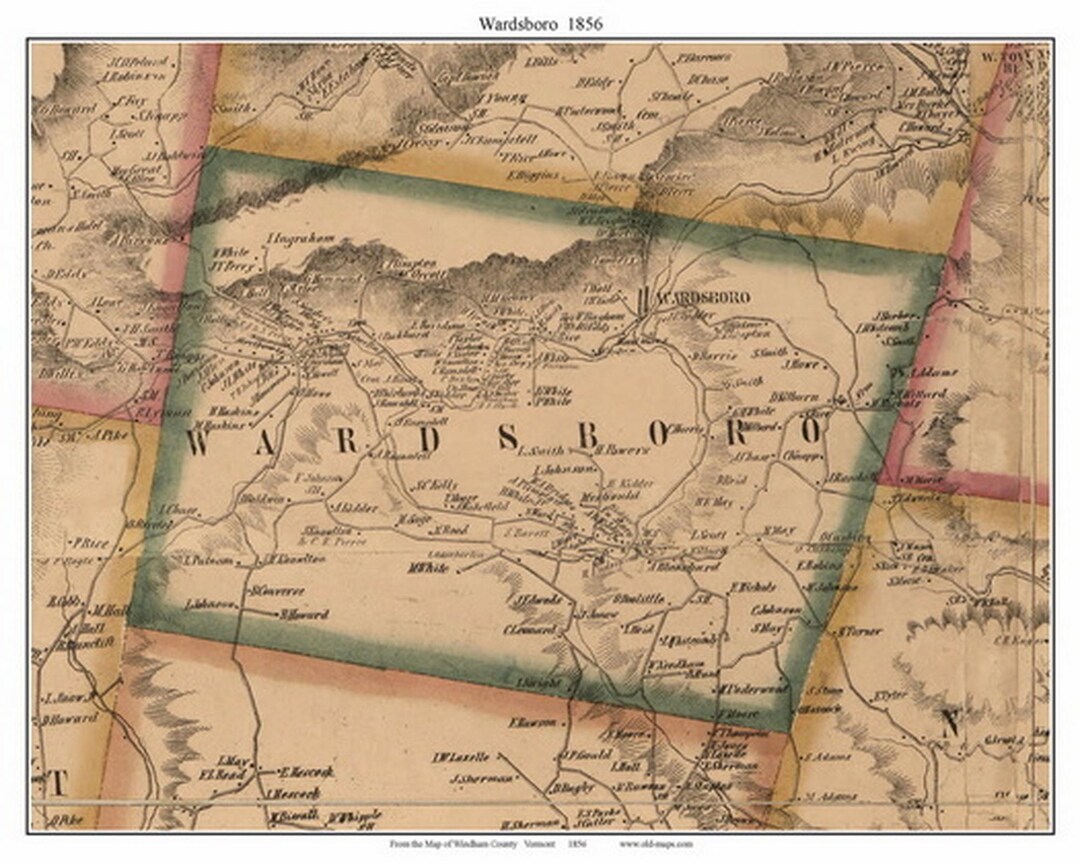 Wardsboro 1856 Old Town Map With Homeowner Names Vermont - Reprint ...