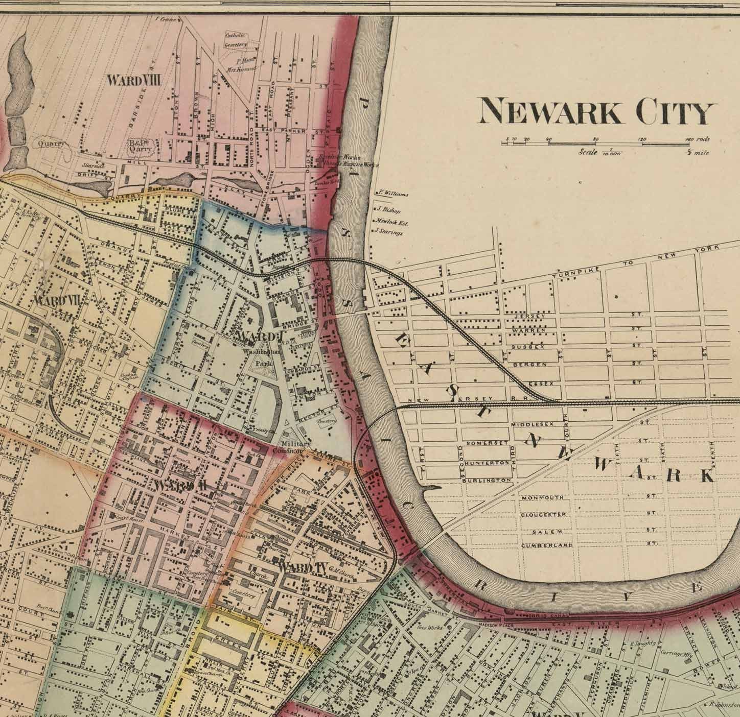 Essex County New Jersey 1859 Map Old Wall Map Reprint With - Etsy