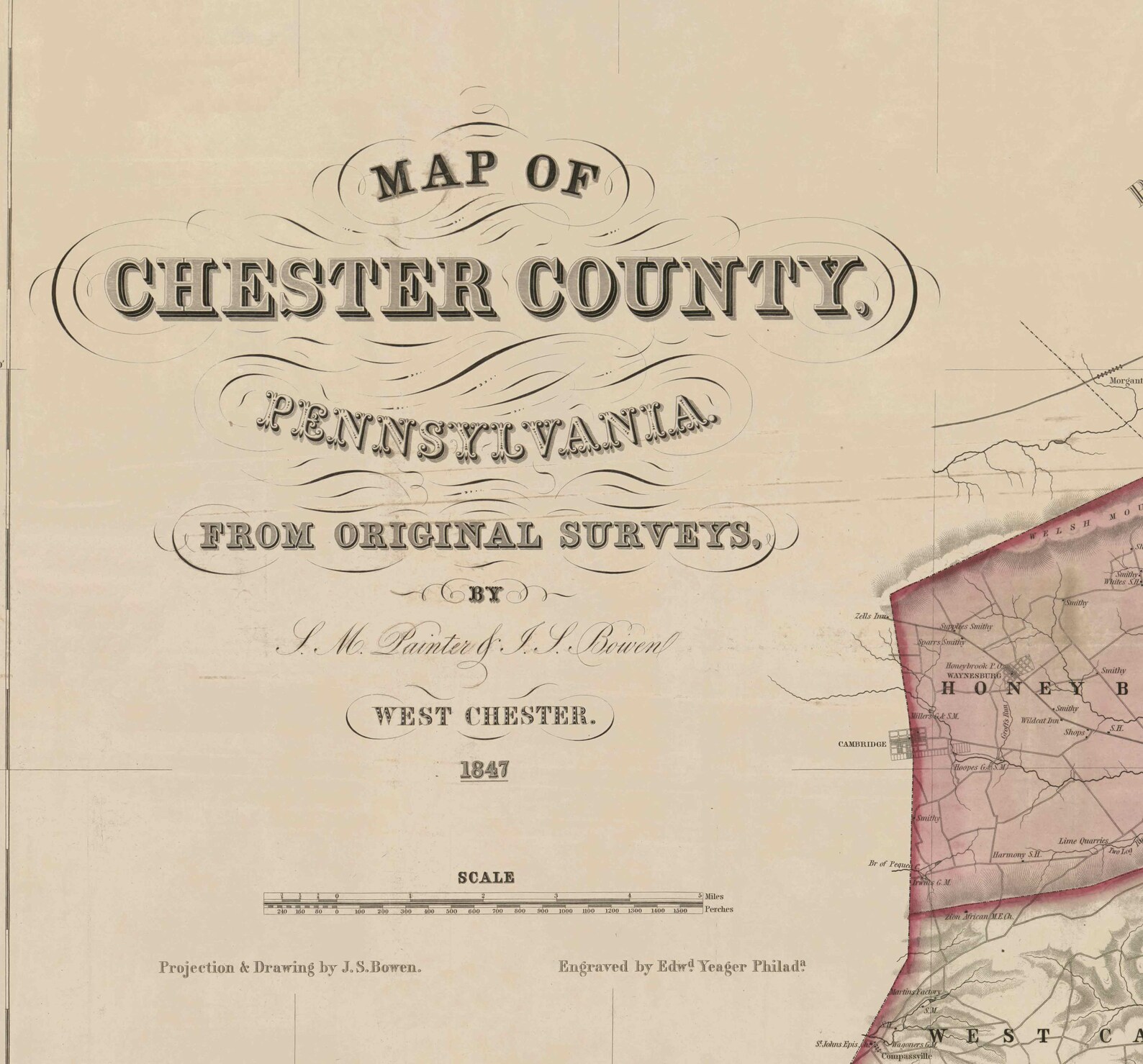 Chester County Pennsylvania 1847 - Old Wall Map With Homeowner Names ...