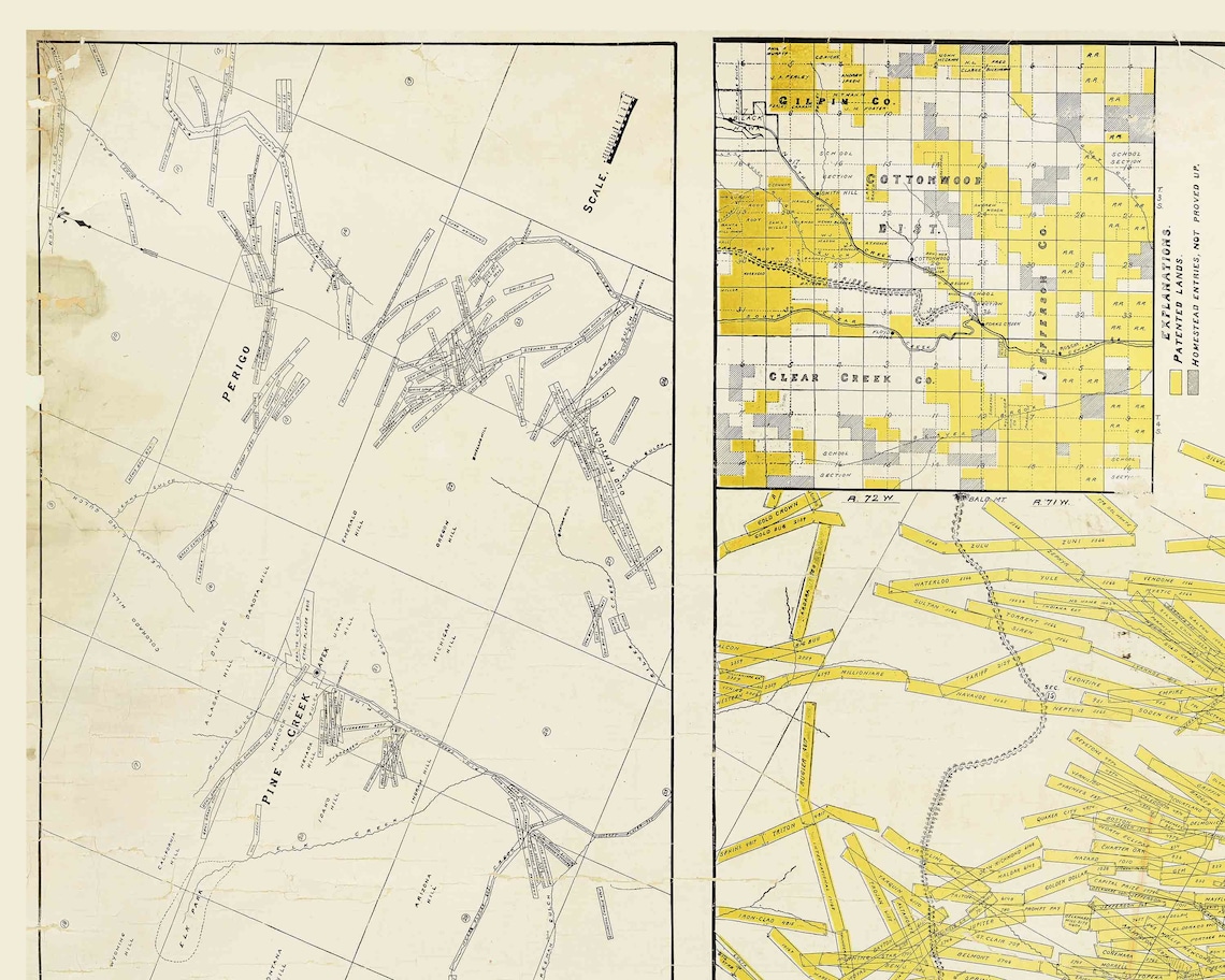 Gilpin County Colorado 1896 - Old Wall Map Reprint With Mining Claims ...
