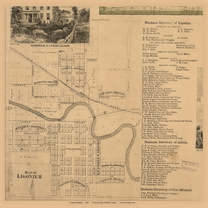 Ligonier Village 1860 Old Town Map With Homeowner Names - Reprint ...