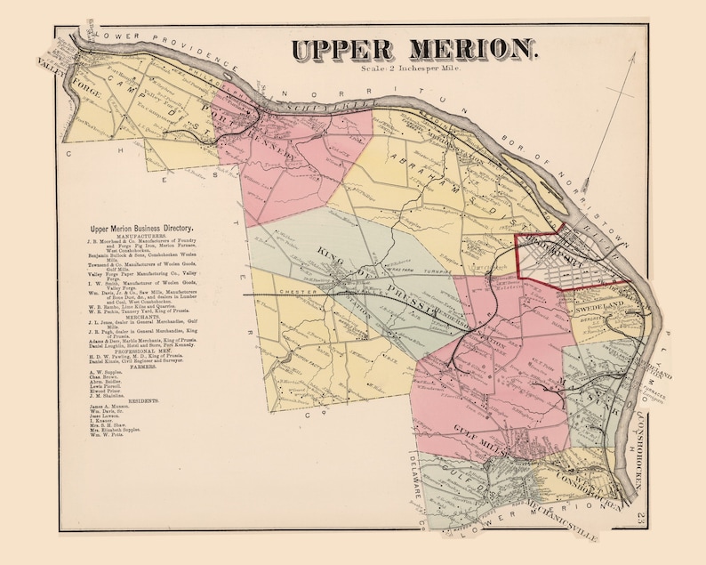 Upper Merion 1871 Old Town Map Homeowner Name Bridgeport King - Etsy