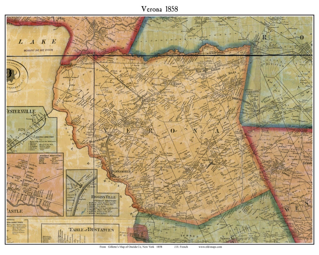 Verona 1858 Old Town Map - With Homeowner Names New York Reprint ...