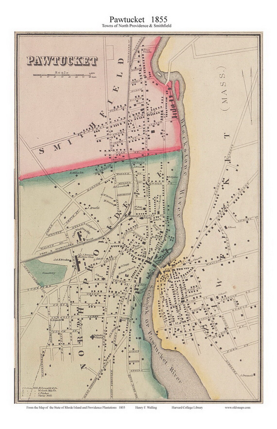 North Providence Pawtucket 1855 Old Town Map With Homeowner - Etsy