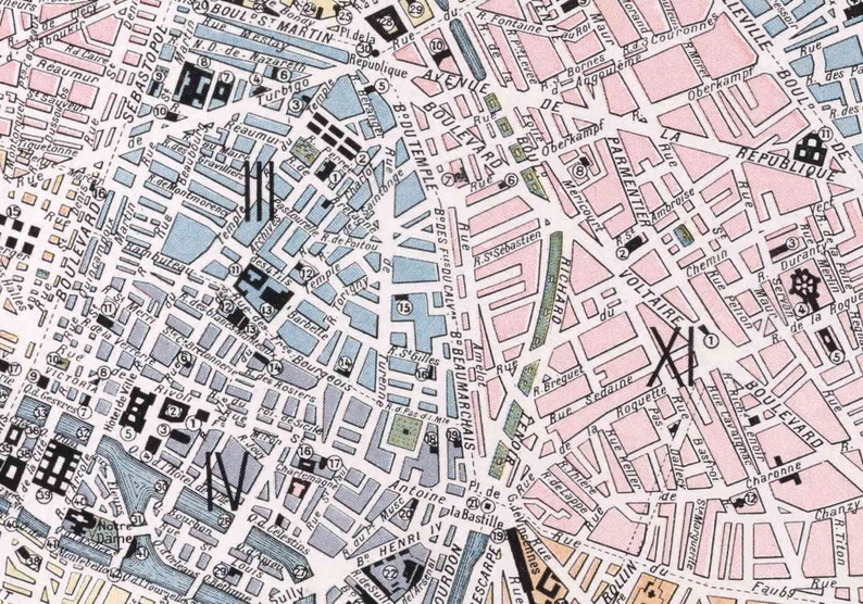 Old Map of Paris 1900 France -- Larousse Atlas -- Detailed Index ...