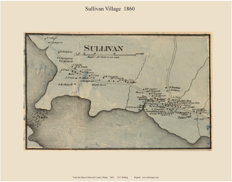 Sullivan Village 1860 Old Town Map With Homeowner Names Maine - Etsy