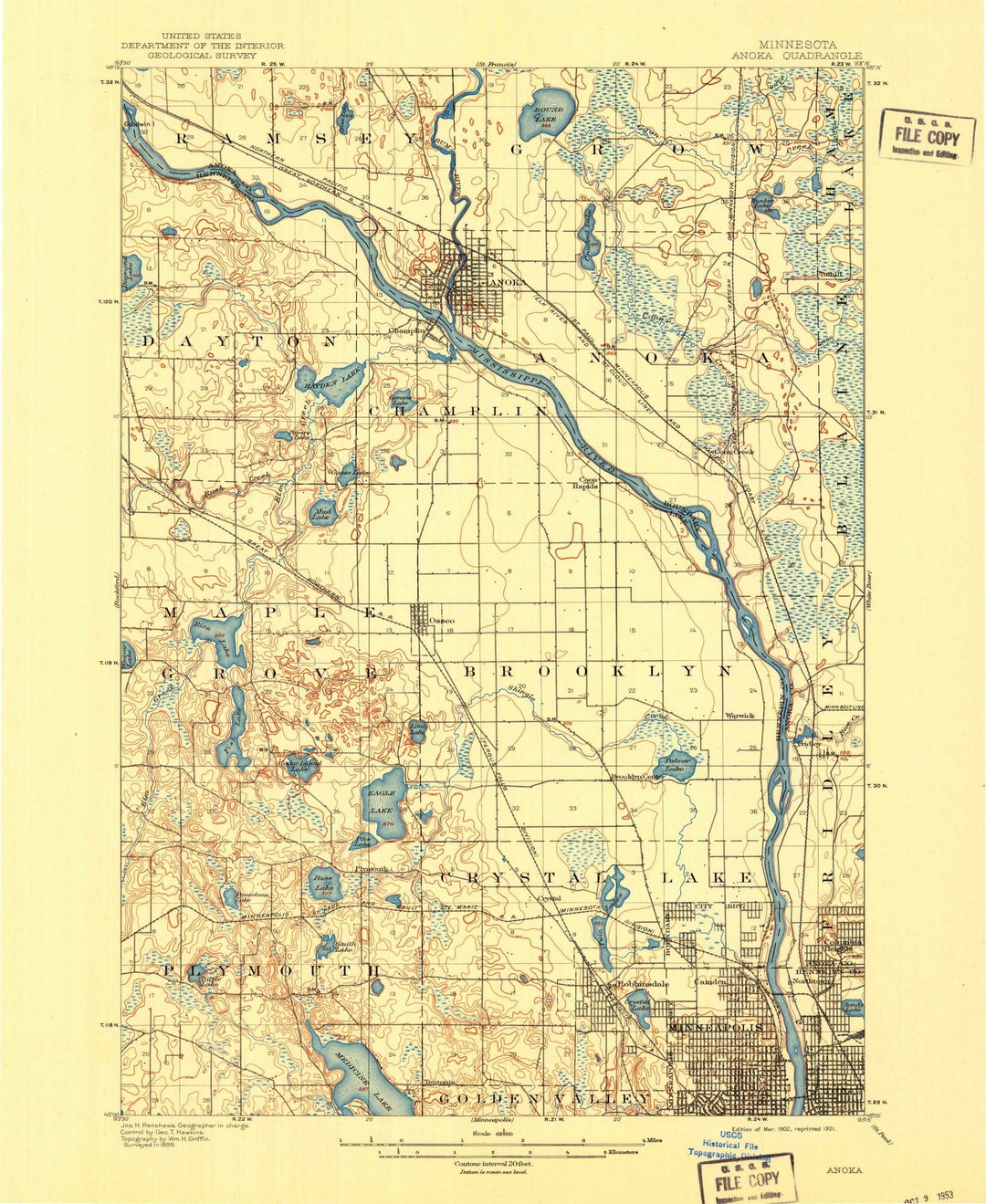 Anoka 1902 (1921) Old Topo Map - Quad Reprint - USGS Topographic ...