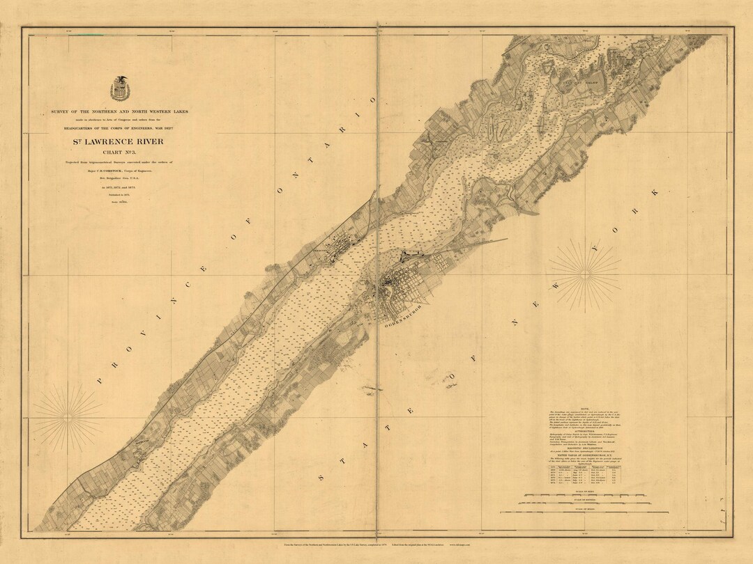 St Lawrence River 1875 - Chart No 3 - Ogdensburgh - Nautical Chart ...