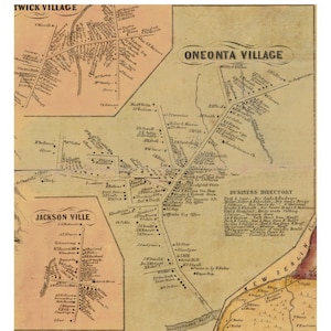 Oneonta Village 1856 Old Town Map With Homeowner Names New - Etsy