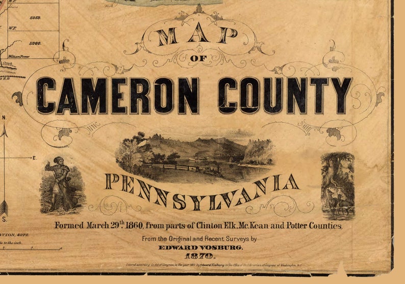 Cameron County Pennsylvania 1870 Old Wall Map with | Etsy