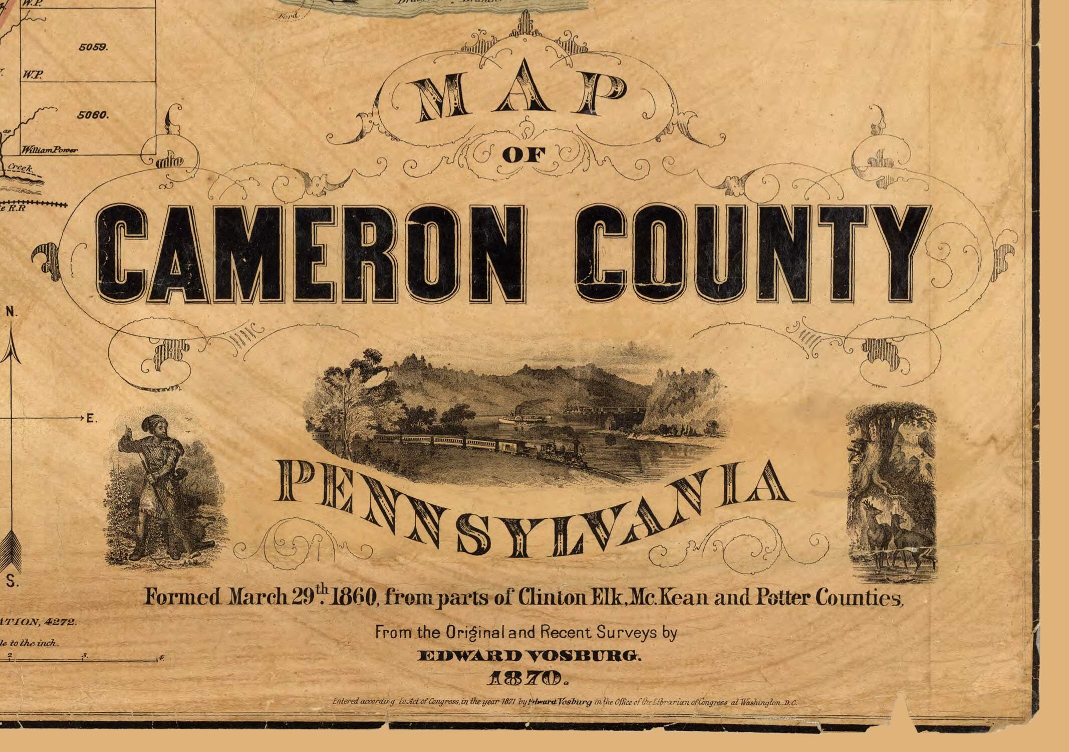 Cameron County Pennsylvania 1870 Old Wall Map With Etsy