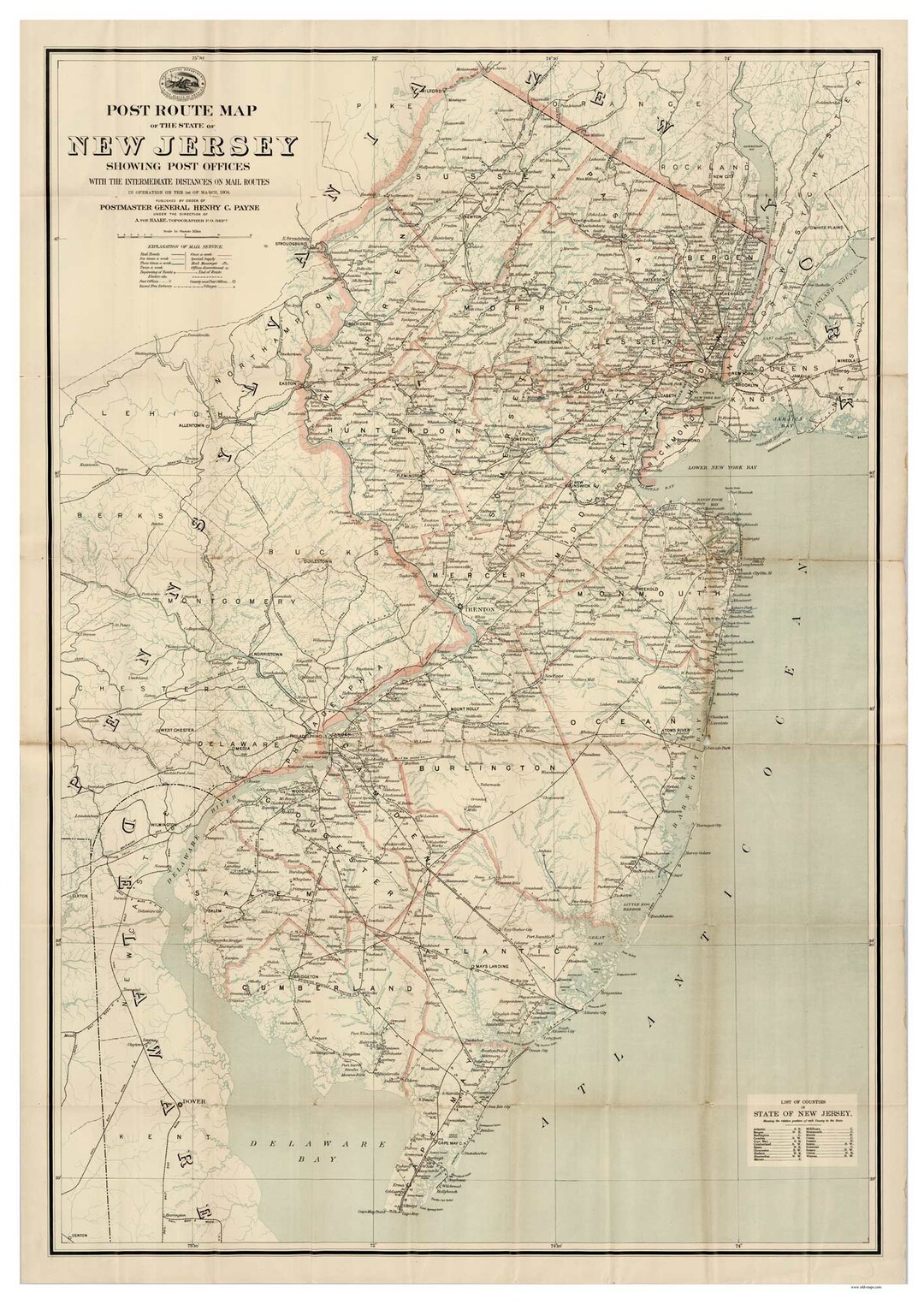 New Jersey 1904 Old State Post Route Map Reprint - Etsy