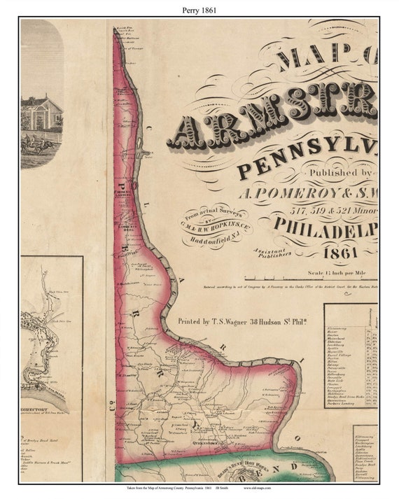 Perry 1861 Old Town Map With Homeowner Names Parker's | Etsy
