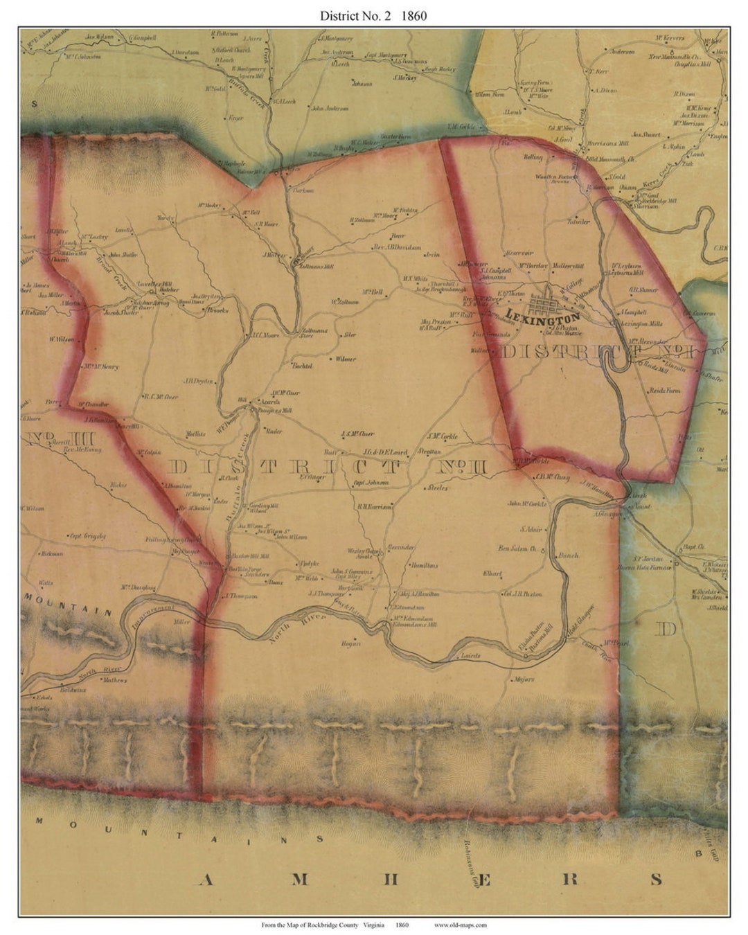 District No. 2 1860 Old Town Map With Homeowner Names - Reprint ...