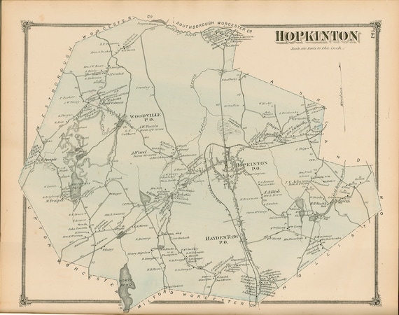 Hopkinton 1875 Old Town Map Reprint Middlesex County | Etsy