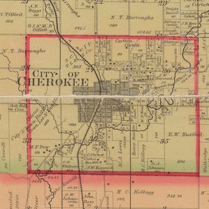 Cherokee County Iowa 1884 Old Wall Map With Landowner Names Farm Lines ...