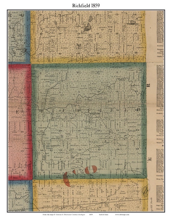 Richfield 1859 Old Town Map With Homeowner Names Rising PO | Etsy