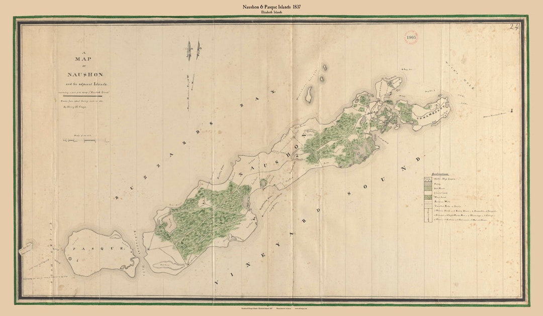 Elizabeth Islands - Naushon House Locations!- Pasque 1837 - Town Plan ...