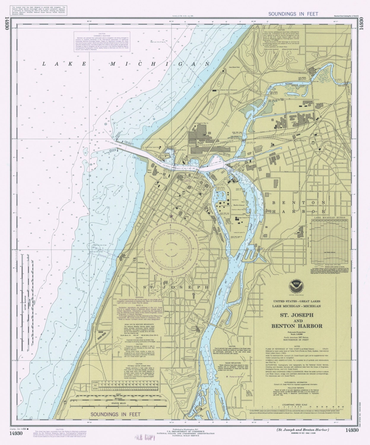 St Joseph and Benton Harbor 1984 - Lake Michigan, Michigan - Nautical ...