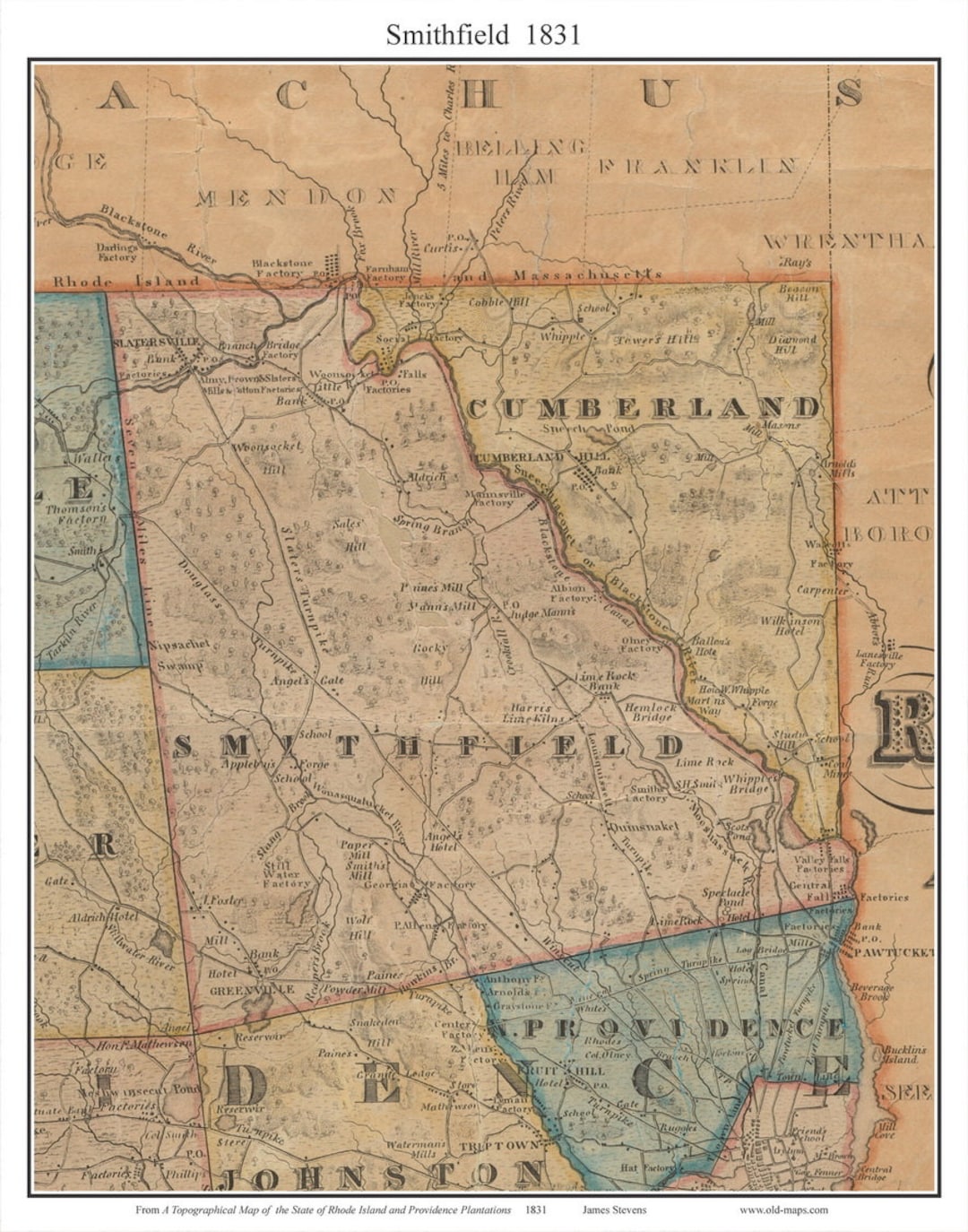 Smithfield 1831 Old Town Map - Rhode Island Reprint State RI TM - Etsy