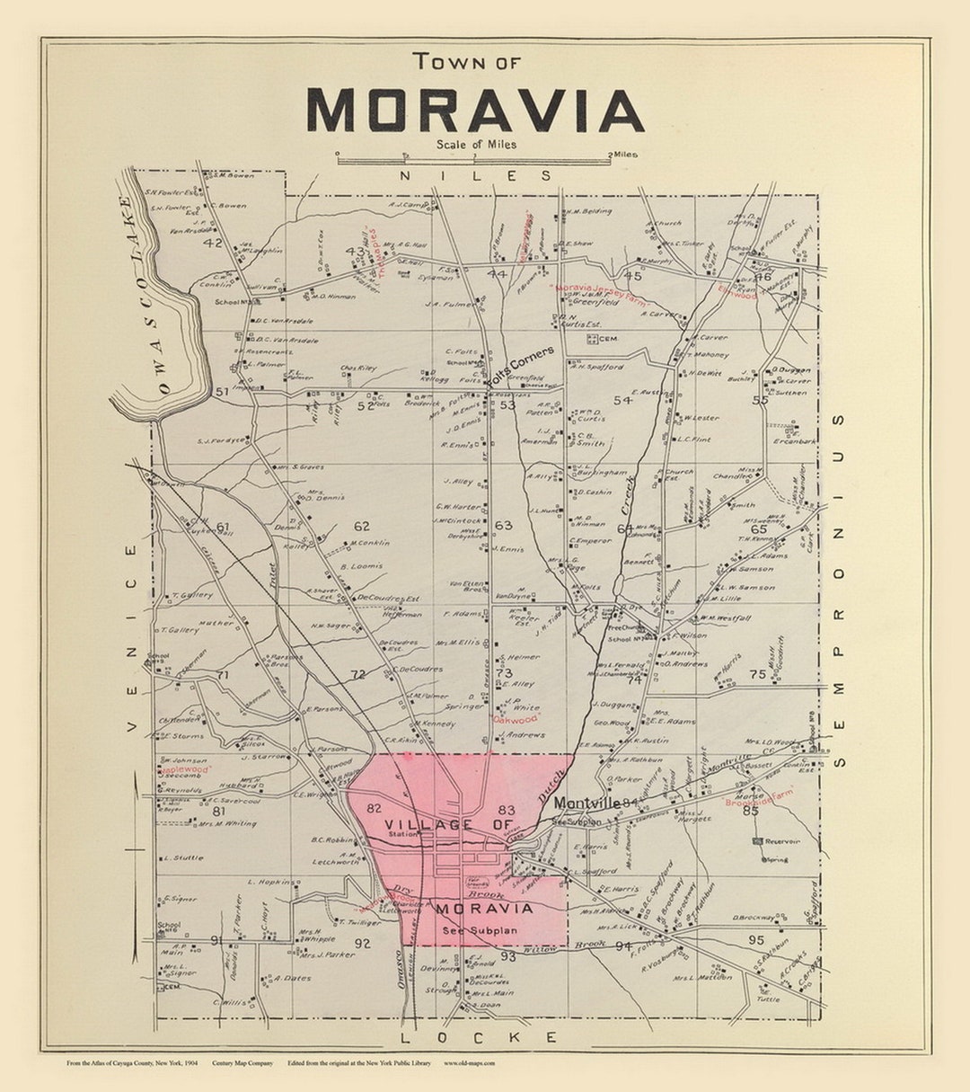 Moravia 1904 Old Map Homeowner Names Reprint Cayuga Co New County Atlas ...