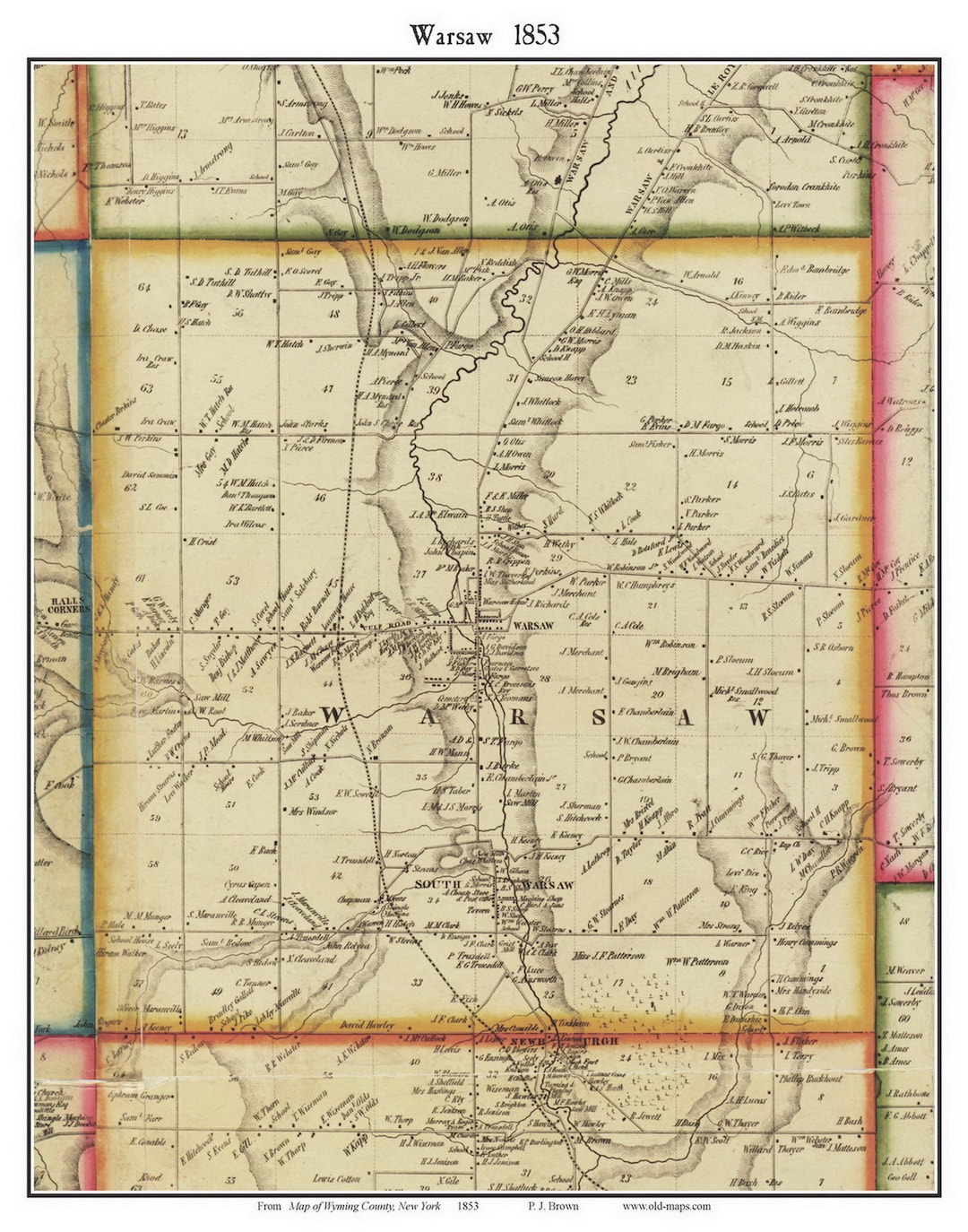 Warsaw 1853 Old Town Map With Homeowner Names New York - Reprint ...