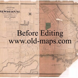 New Bern 1875 North Carolina Old Map Reprint - NC Cities - Etsy