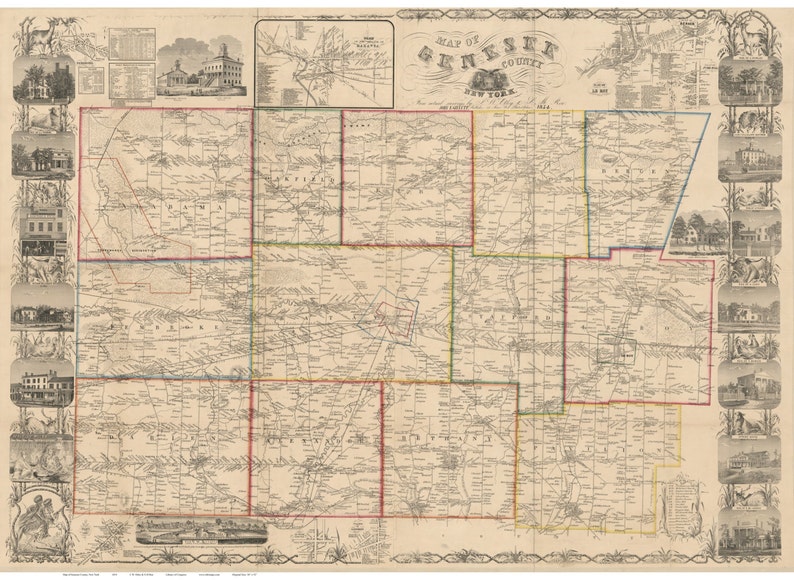 Genesee County New York 1854 Old Wall Map Reprint With - Etsy