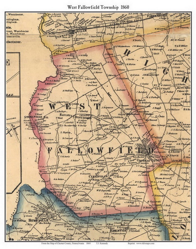 West Fallowfield 1860 Old Town Map with Homeowner - Etsy México