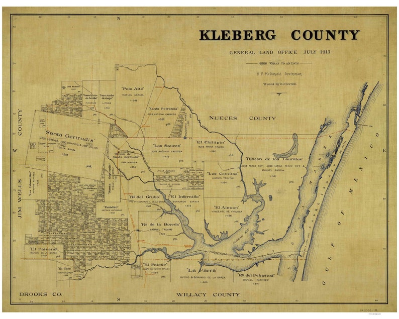 Kleberg County Texas 1913 Old Wall Map With Lot Lines - Etsy