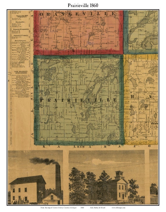 Prairieville 1860 Old Town Map With Homeowner Names Crooked - Etsy