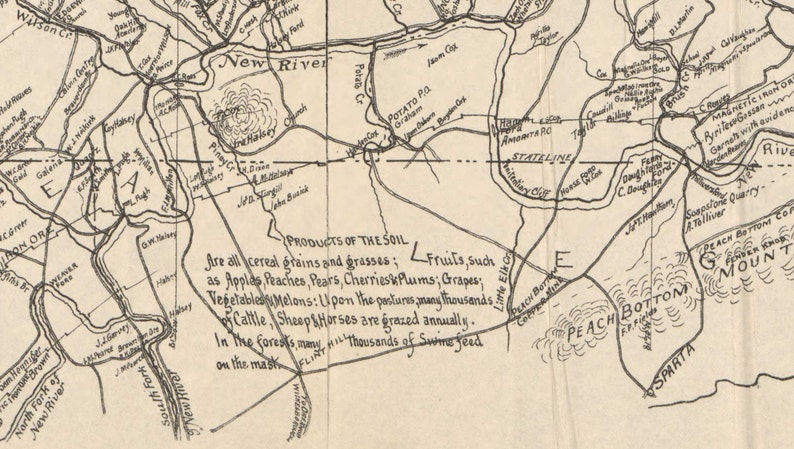 Grayson County Virginia 1897 Old Wall Map With Homeowner Names - Etsy