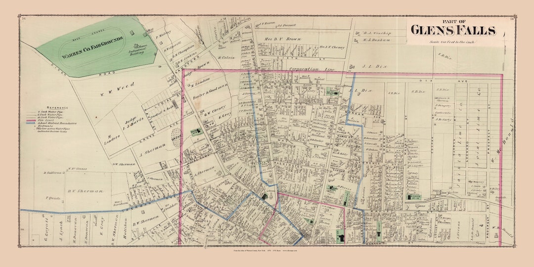 Glens Falls North 1876 - Old Town Map Reprint - Warren County NY Atlas ...
