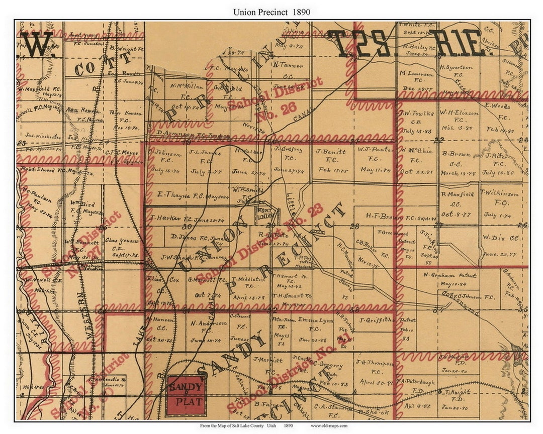 Union Precinct 1890 - Old Town Map With Homeowner Names - Utah ...