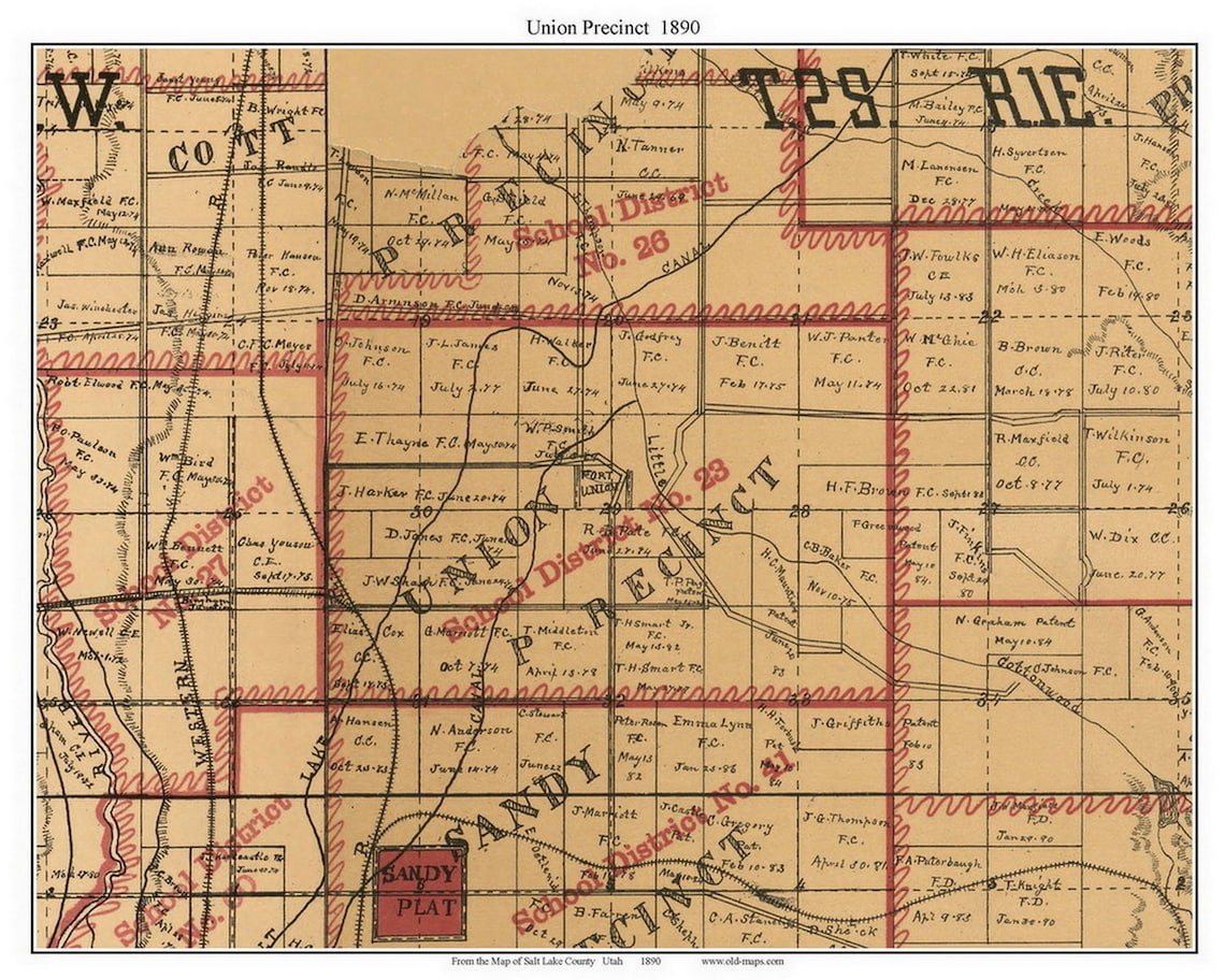 Union Precinct 1890 Old Town Map With Homeowner Names Utah Reprint ...