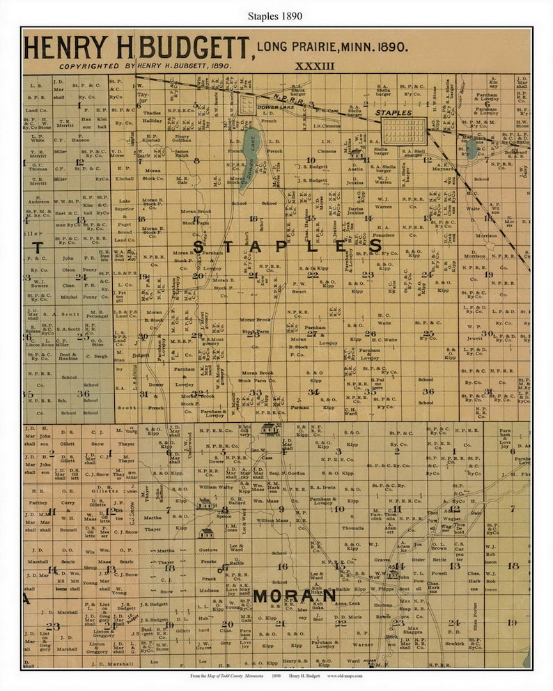 Staples 1890 Old Town Map With Homeowner Names Minnesota - Etsy