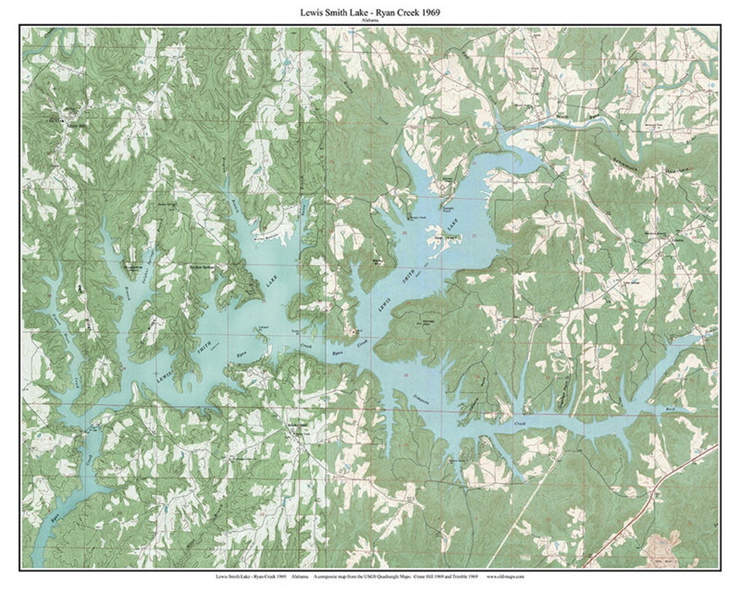 Lewis Smith Lake - Ryan Creek 1969 - Old Topographic Map USGS - Custom ...