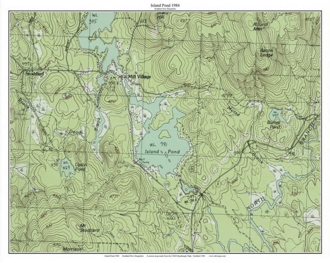 Island Pond 1984 Old Topographic Map Stoddard Mill Village USGS Custom ...