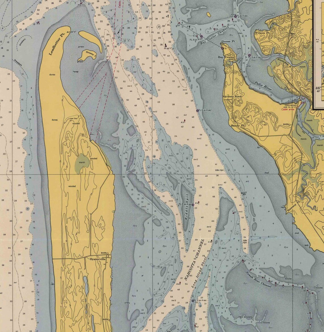 Willapa Bay 1948 Nautical Map Oregon-washington PC Harbors | Etsy