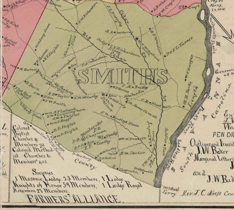 Hart County Georgia 1889 Old Map - Wall Map With Homeowner Names ...